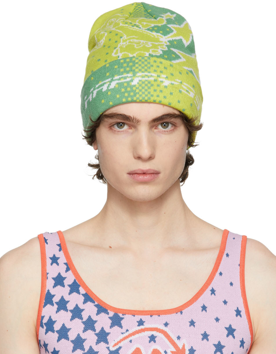 Happy99: Green Pixel Star Beanie | SSENSE Canada