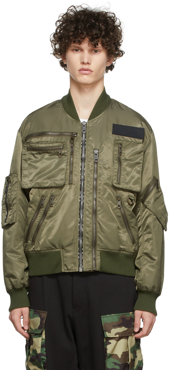 Dolce & Gabbana Army Green Nylon Bomber Jacket In Khaki | ModeSens
