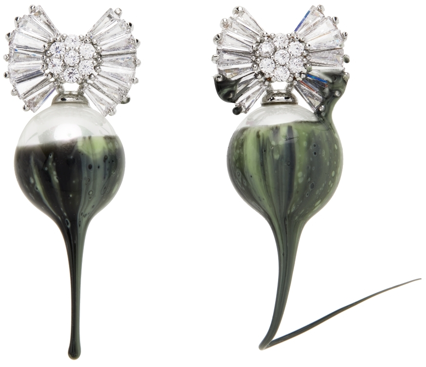 Ottolinger: Green Crystal & Pearl Dip Earrings | SSENSE Canada