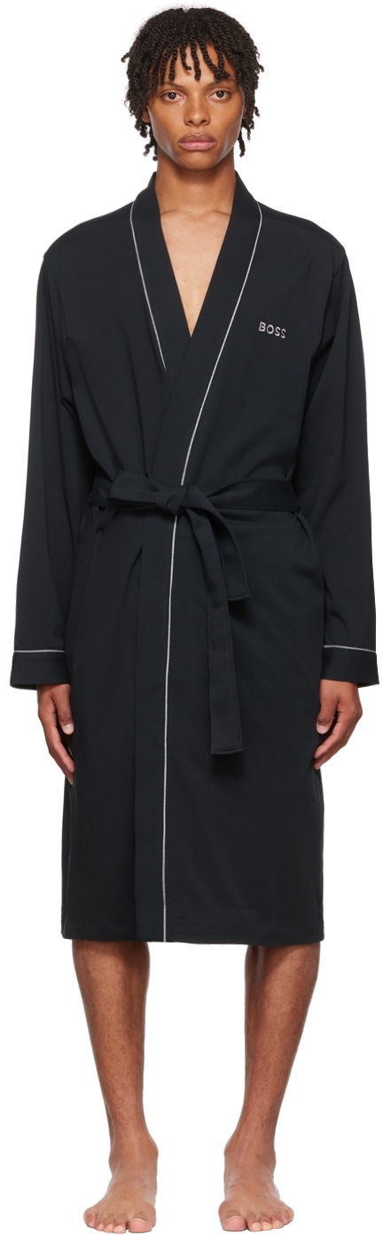 Boss: Black Cotton Robe | SSENSE Canada
