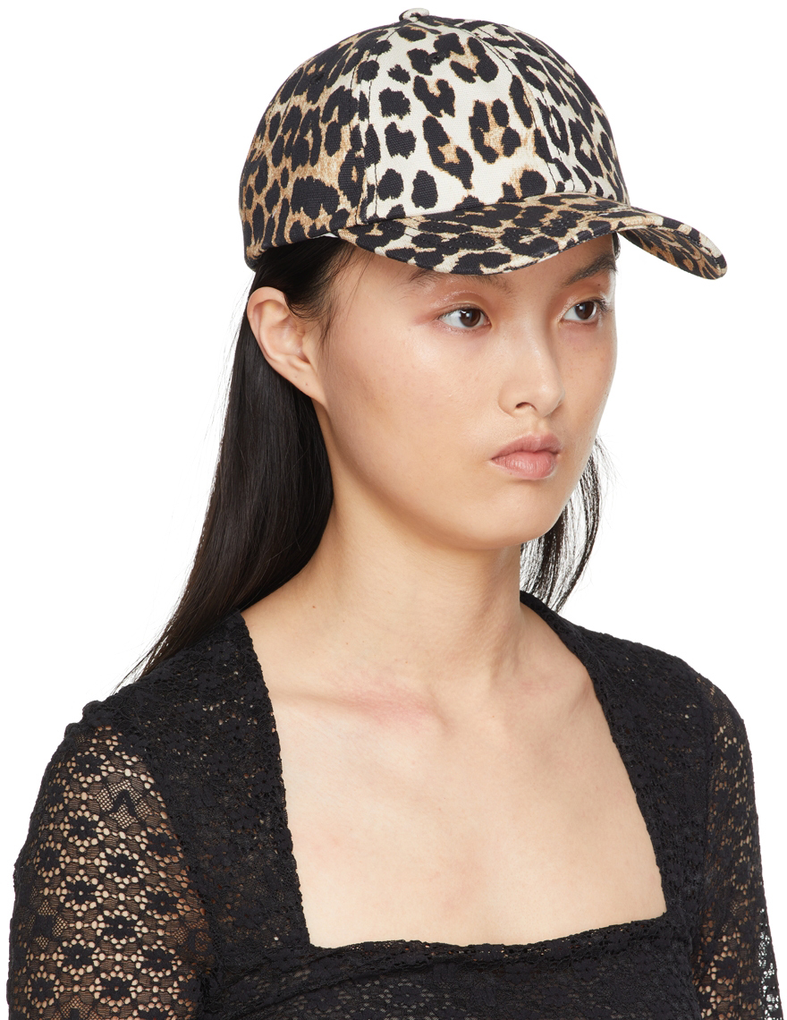 GANNI Beige Cotton Leopard Cap | Smart Closet