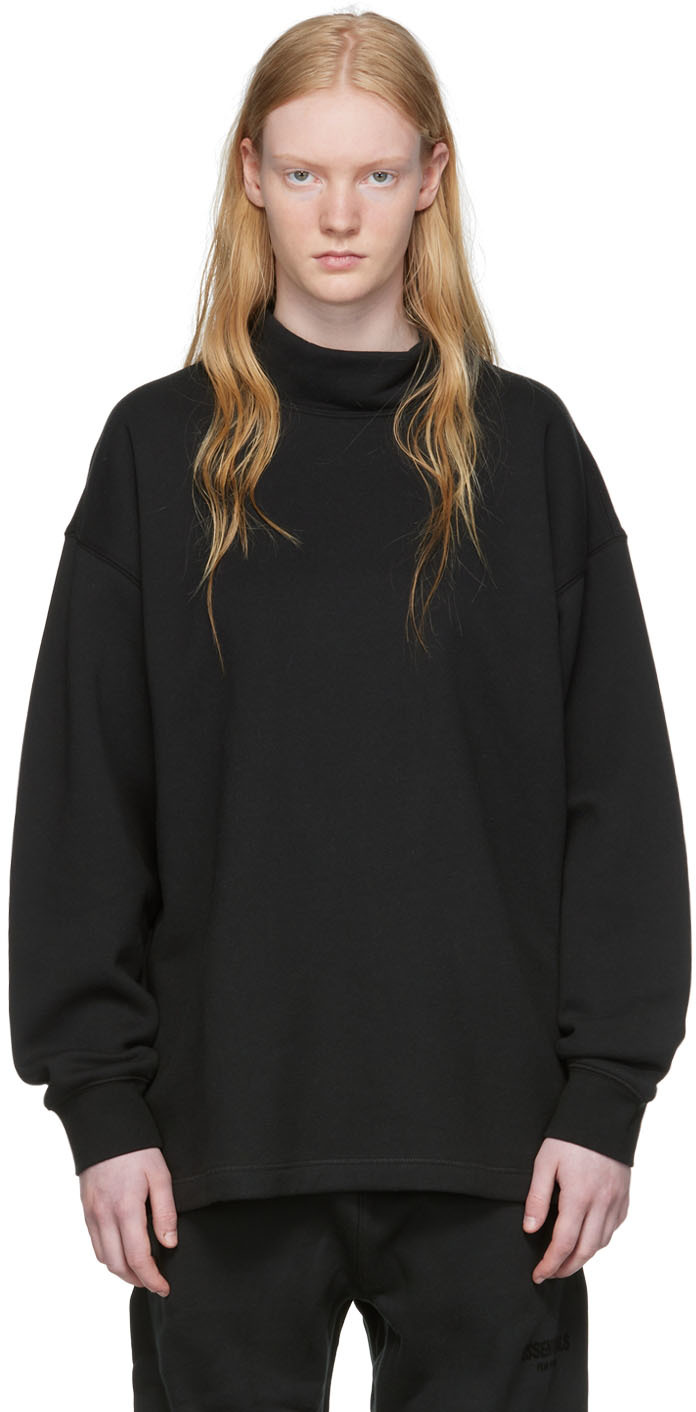 Essentials Black Relaxed Mock Neck Sweatshirt - 샵스프링│해외 명품 직구 할인코드 프로모션 정보