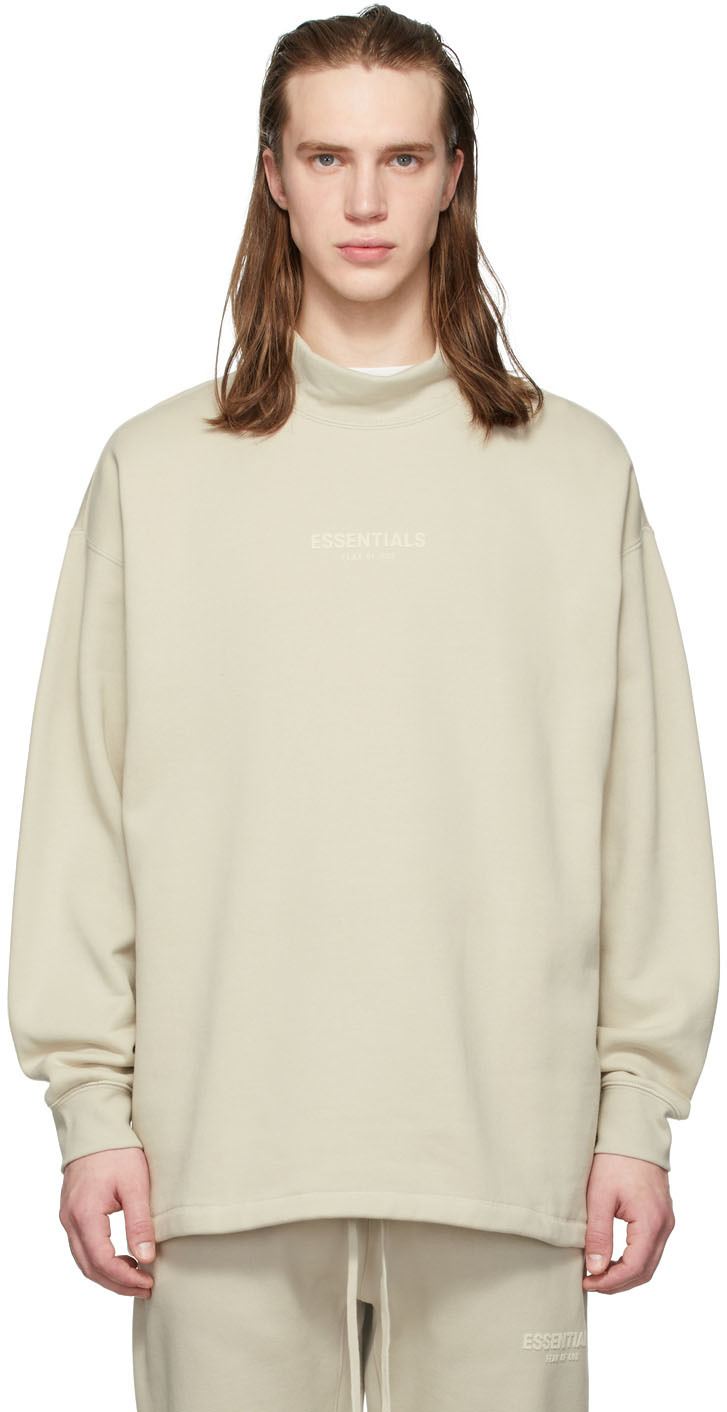 Essentials Beige Relaxed Mock Neck Sweatshirt