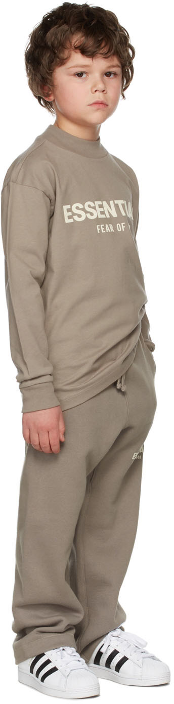 Essentials Kids Taupe Logo Long Sleeve T-Shirt