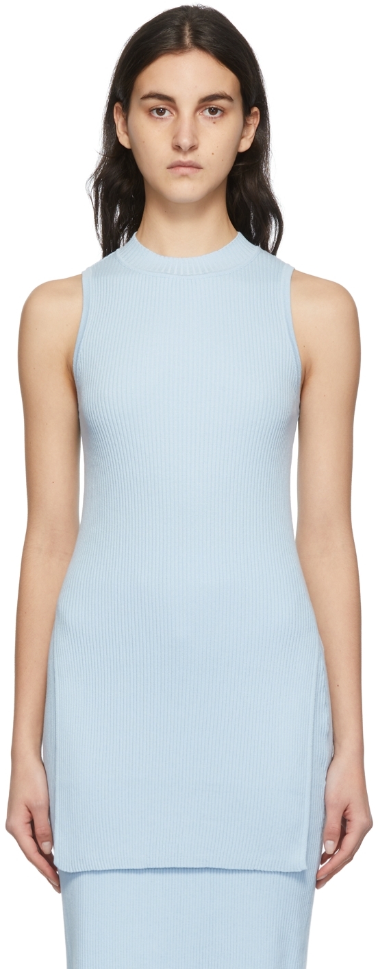 Matériel Tbilisi: Blue Ribbed High Neck Tank Top | SSENSE Canada