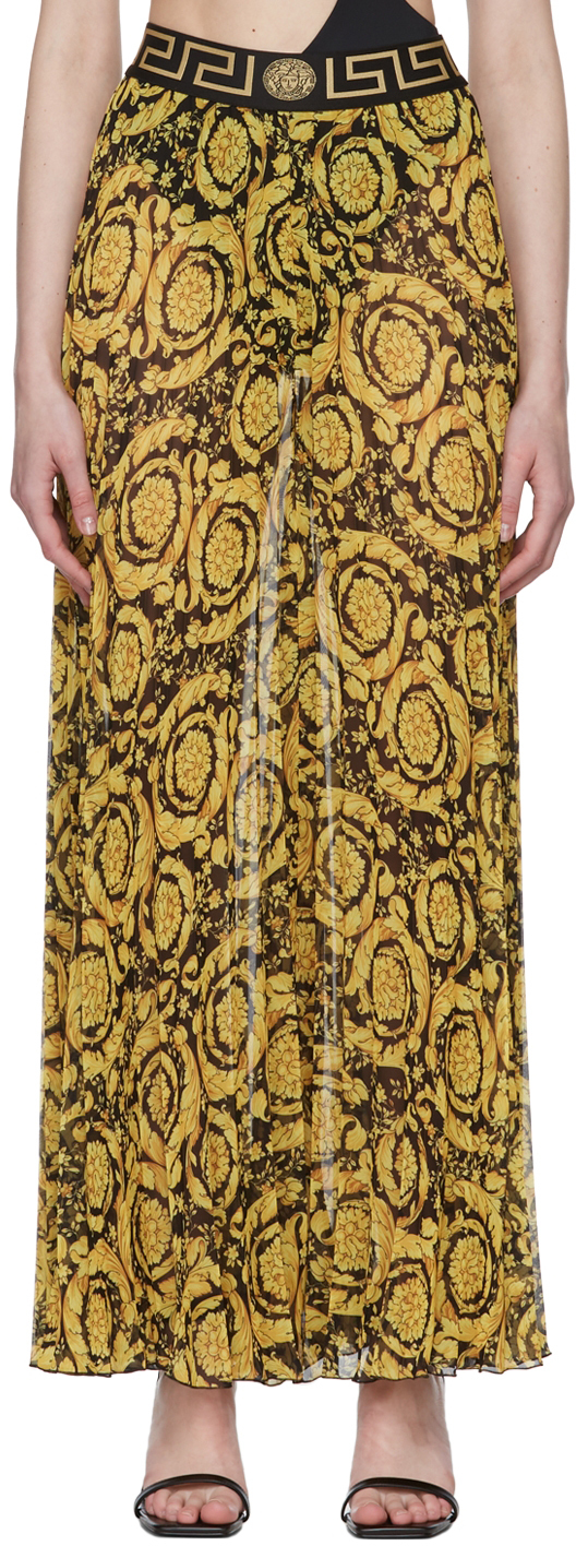 Versace Black Barocco Chiffon Plisse Coverup In Nero & Oro | ModeSens