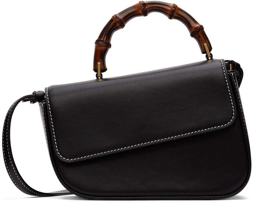 Palm Angels Black Bamboo Crash Top Hande Bag In Black White | ModeSens