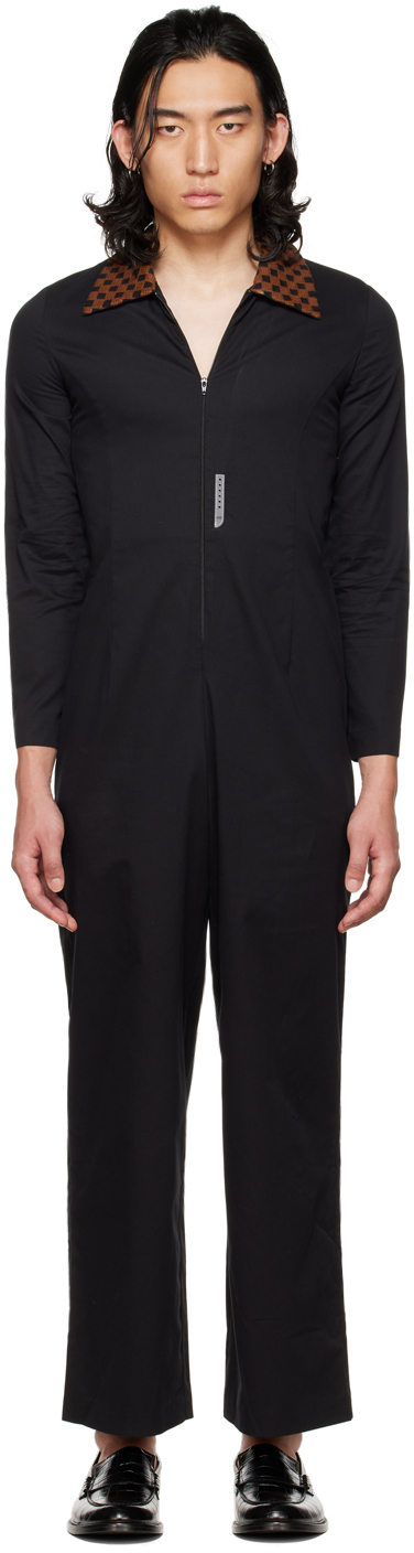 Connor McKnight: Black Chess Collar Embroidered Jumpsuit | SSENSE UK