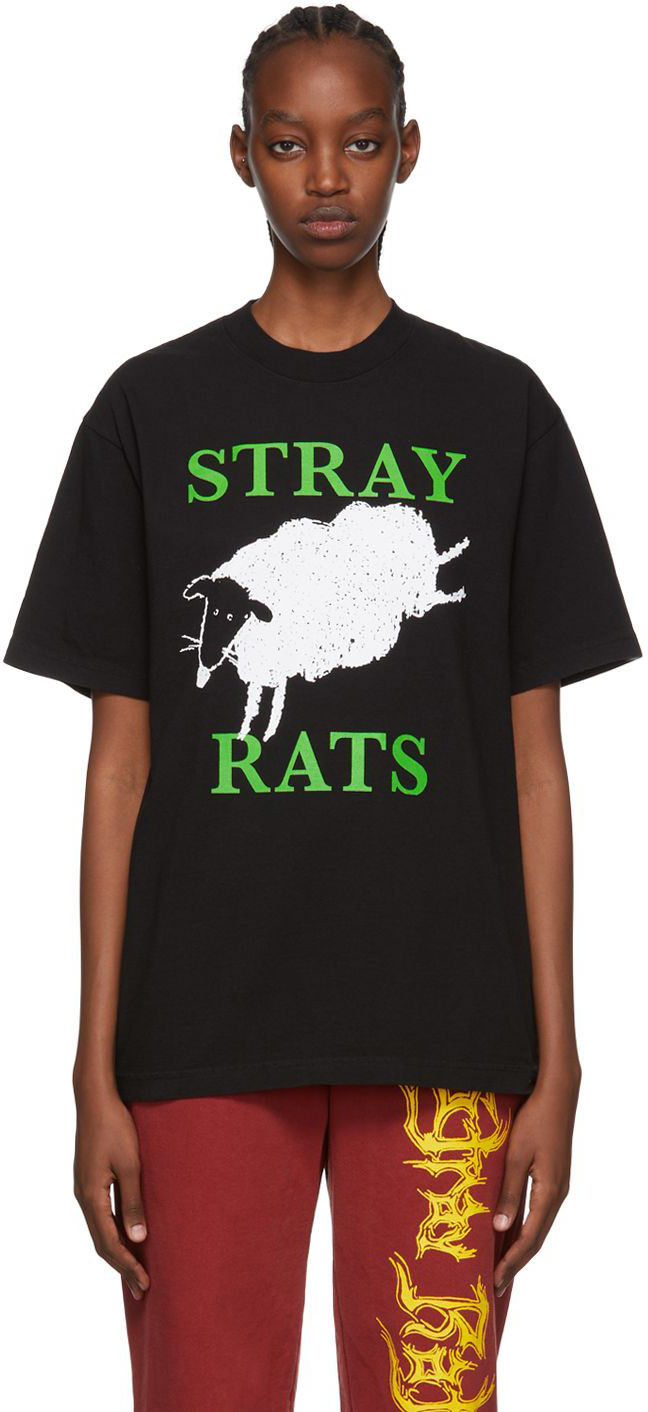 Black Cotton T-Shirt by Stray Rats on Sale