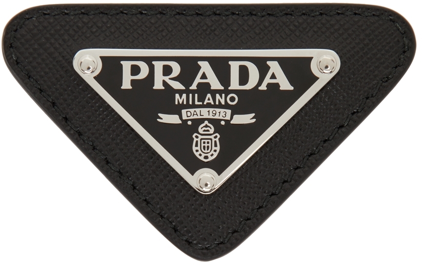 Prada Black Enamelled Logo Pin | ModeSens