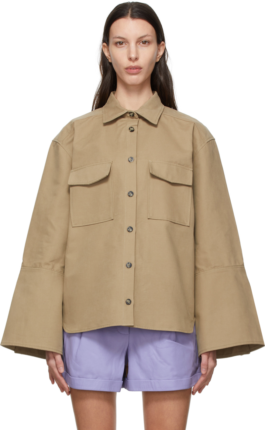 Remain Birger Christensen Khaki Shirley Shirt In 16-1109 Greige | ModeSens