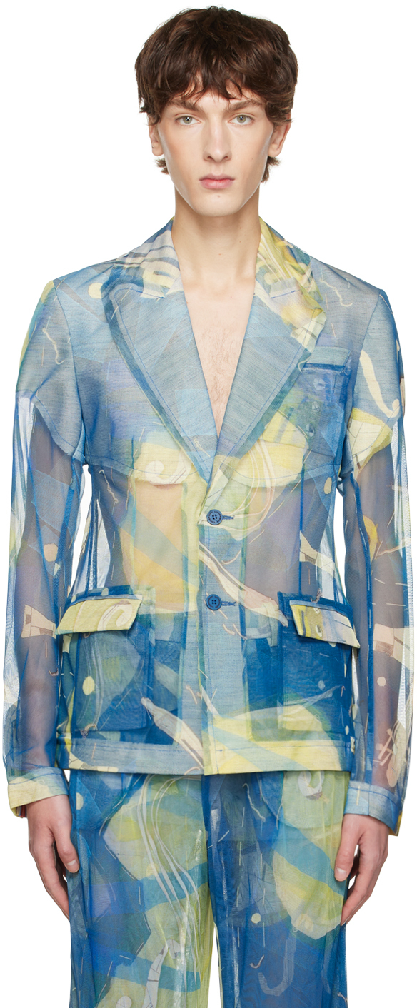 Blue & Green Stanley Blazer by Charles Jeffrey Loverboy on Sale