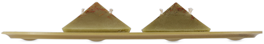 Green Pyramid Candles & Tray Set by HANDS on Sale