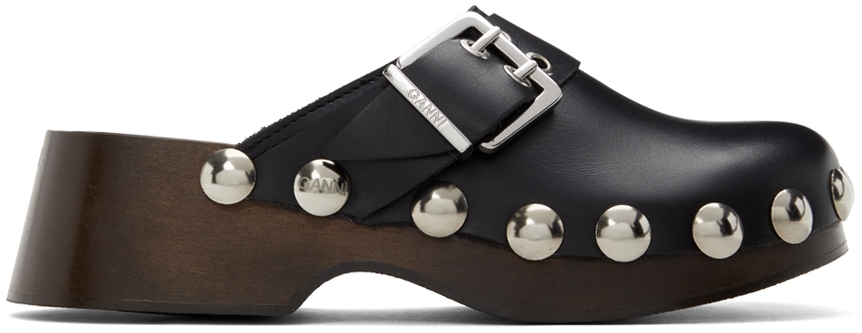 GANNI: Black Studded Clogs | SSENSE Canada