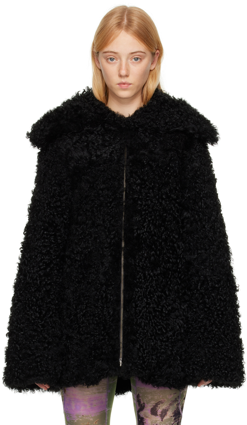 KNWLS: Black Yume Reversible Shearling Coat | SSENSE UK