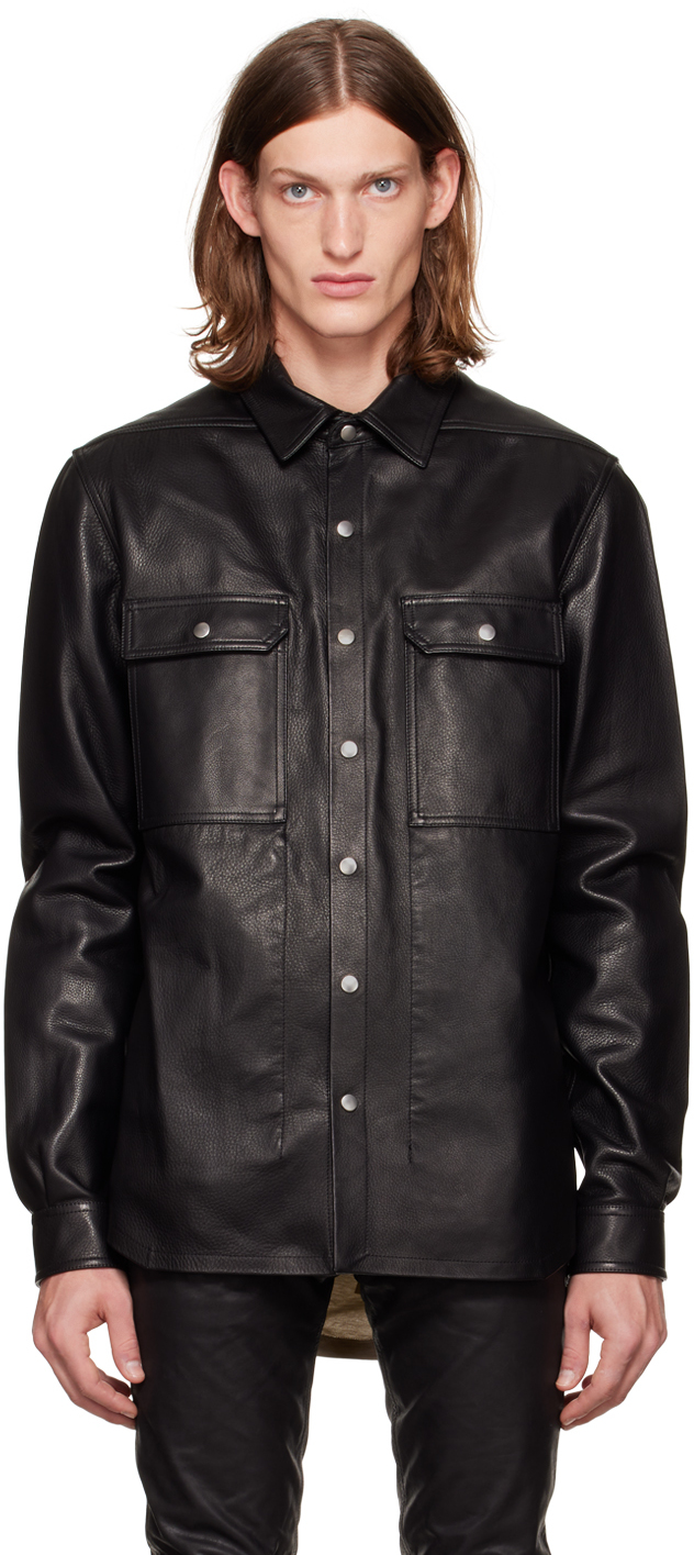 Rick Owens: Black Button Up Leather Jacket | SSENSE Canada