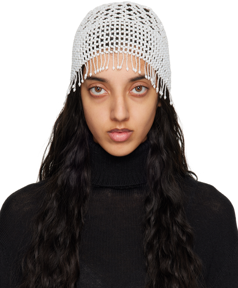 Jil Sander Off-white Beaded Beanie In 100 Optic White | ModeSens
