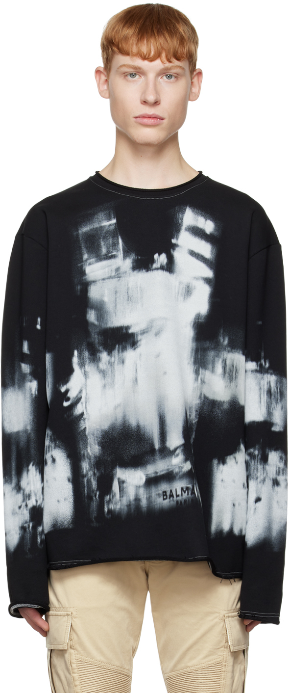 Balmain: Black Body Armour Long Sleeve T-Shirt | SSENSE Canada