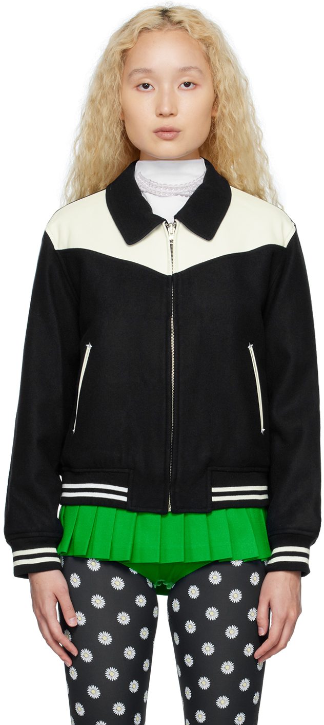 Navy & Black Reversible Stadium Bomber Jacket by Pushbutton on Sale