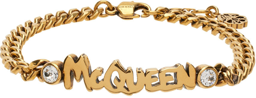 Alexander McQueen: Gold Graffiti Chain Bracelet | SSENSE Canada