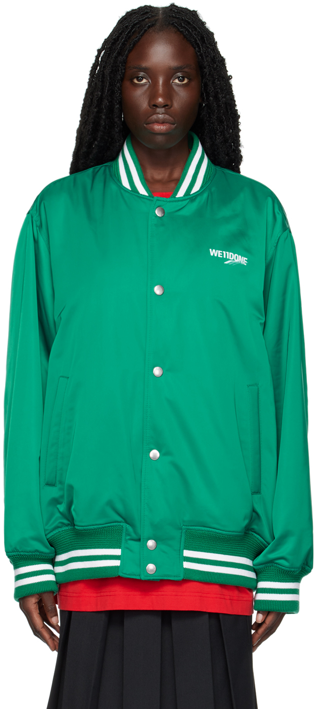 Green Oversized Bomber Jacket by We11done on Sale