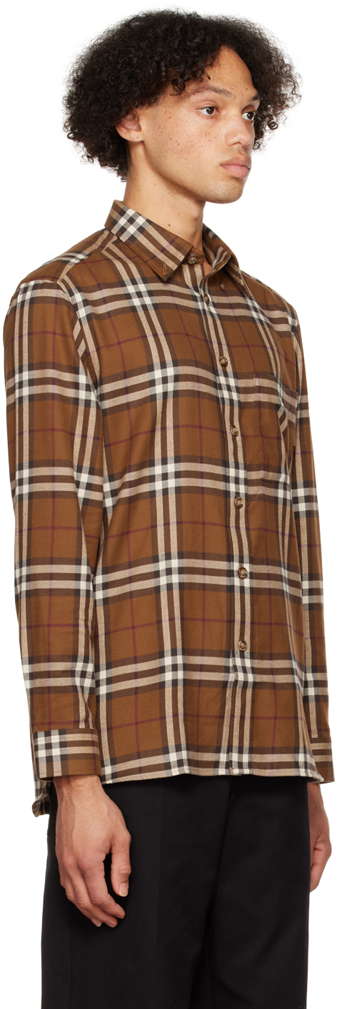 Burberry Button-down Collar Check Cotton Flannel Shirt In Dark Birch Brown Check | ModeSens
