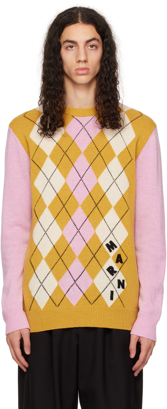 Marni: Yellow & Pink Argyle Sweater | SSENSE