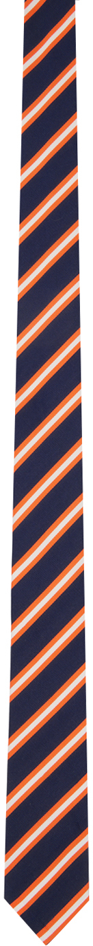 Thom Browne: Navy & Orange Striped Neck Tie | SSENSE Canada