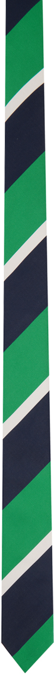 Thom Browne: Green & Navy Striped Tie | SSENSE UK