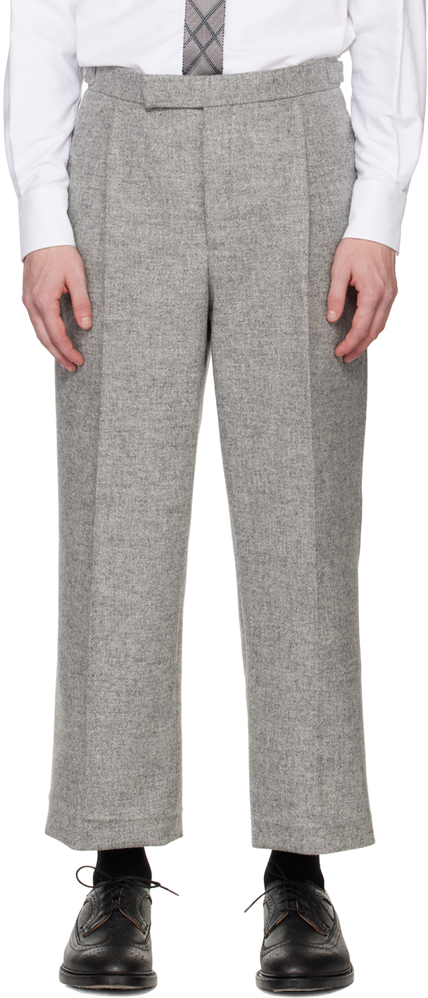 Gray Pleated Trousers by Thom Browne on Sale