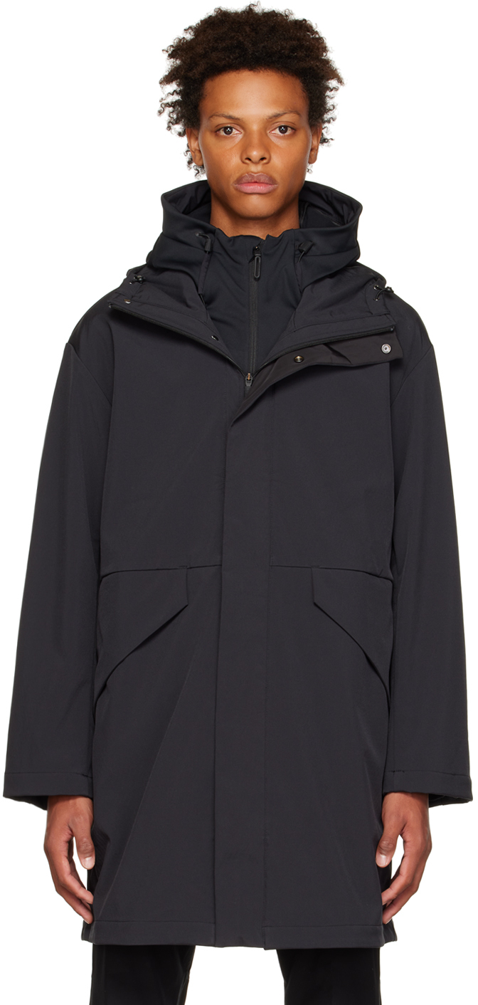 Descente ALLTERRAIN: Black Hooded Coat | SSENSE Canada