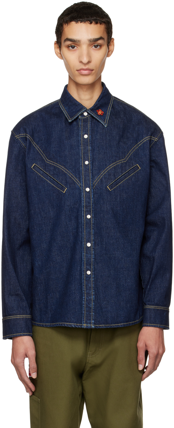 Kenzo: Chemise western bleu marine en denim - Kenzo Paris | SSENSE France