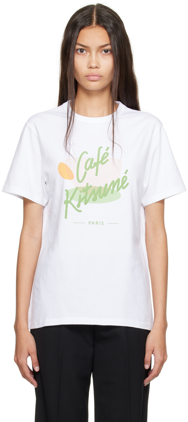 White Café Kitsuné Edition Cup T-Shirt by Maison Kitsuné on Sale