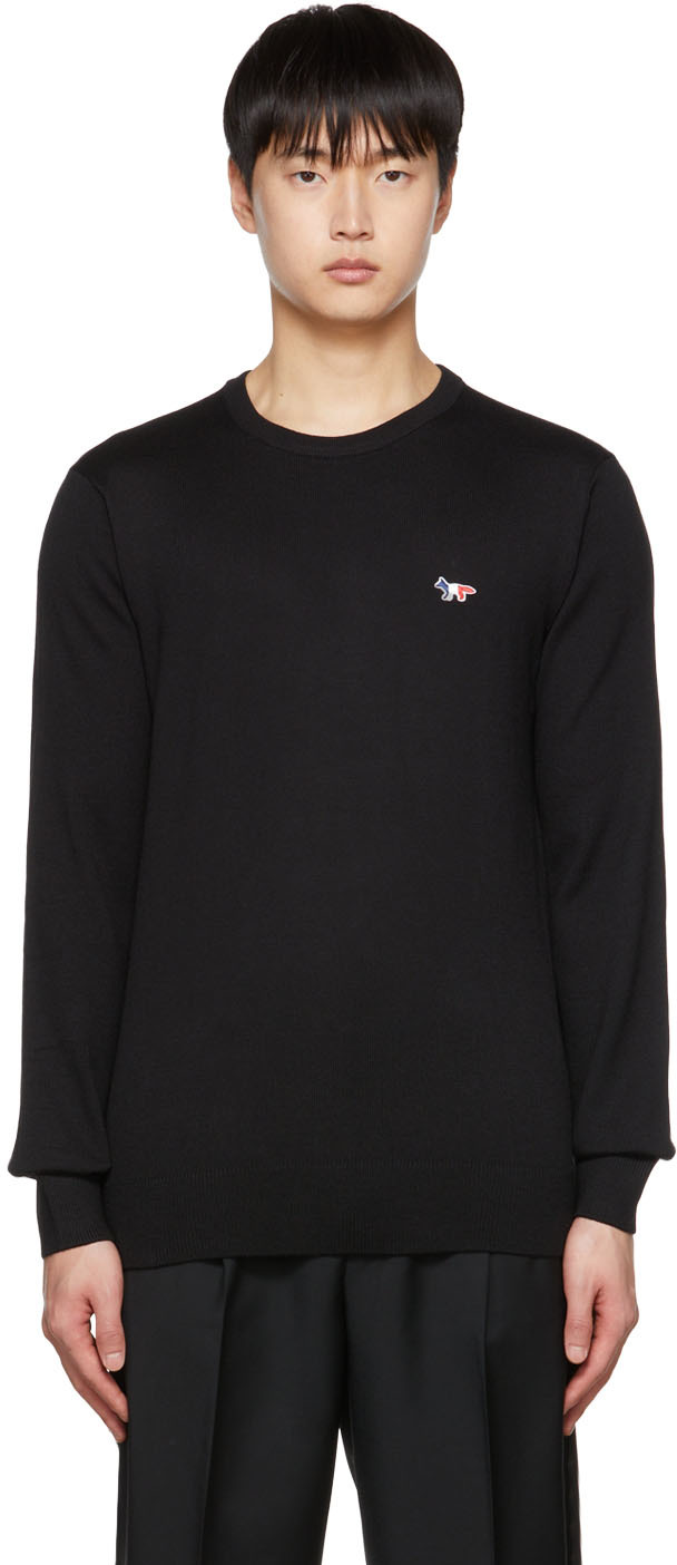 Maison Kitsuné: Black Tricolor Fox Sweater | SSENSE Canada