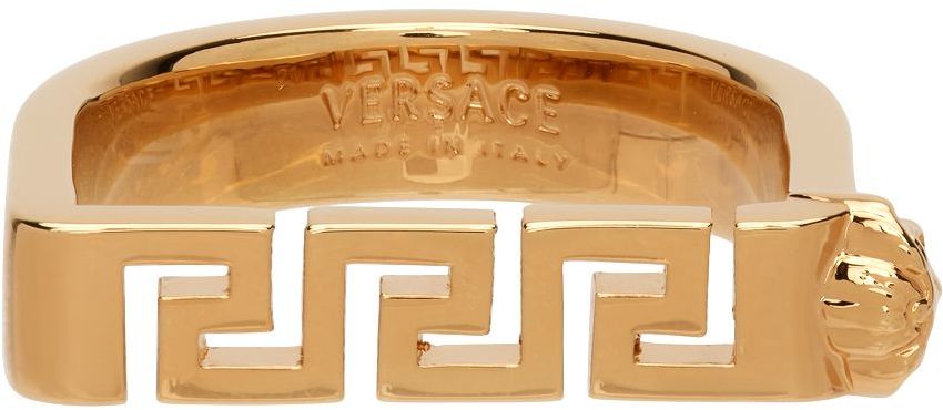 Versace Gold Greca Bar Ring In Giallo | ModeSens