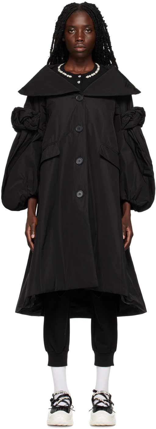 Simone Rocha Puff-sleeve Gathered-taffeta Trench Coat In Black | ModeSens
