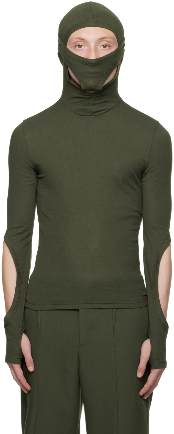 Green Interlock Mask Long Sleeve Turtleneck by Dion Lee on Sale
