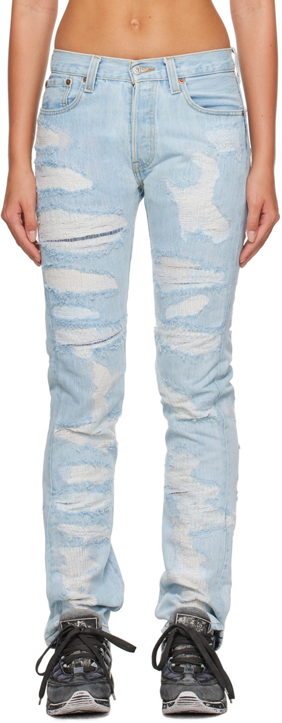 Blue Destroyed Jeans by NotSoNormal on Sale