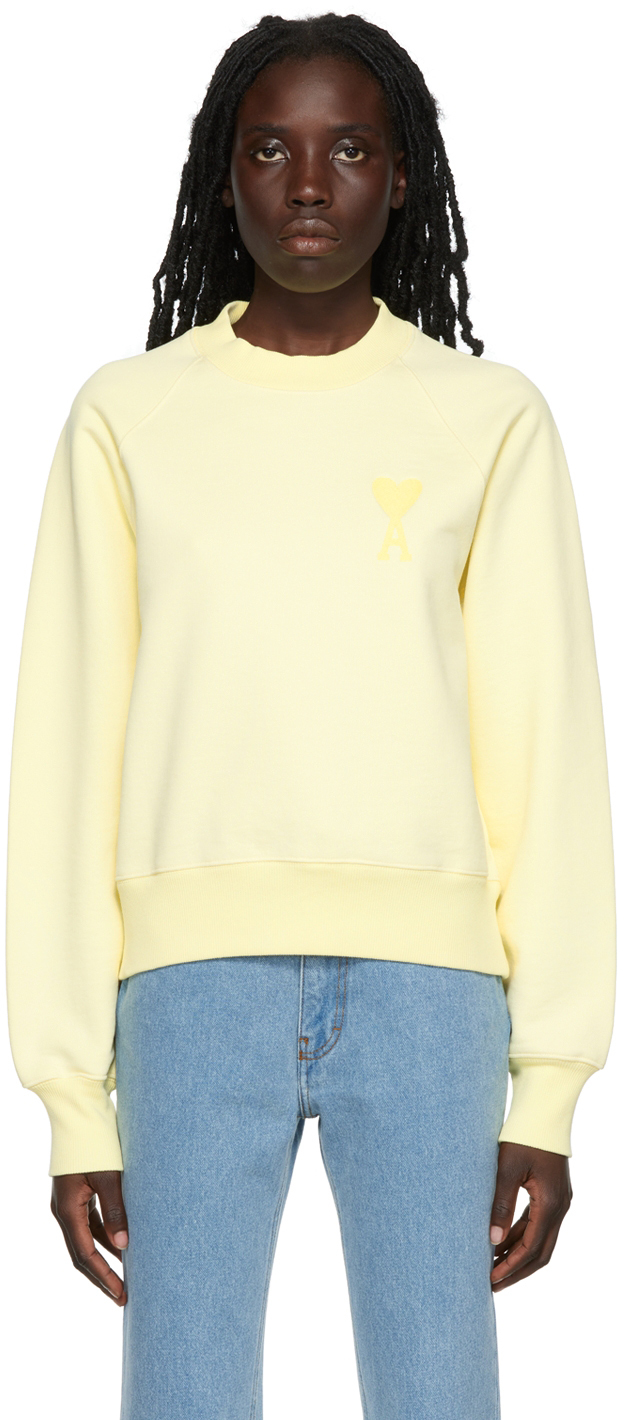 Pull molletonné jaune à logo Ami de cœur AMI Paris en solde
