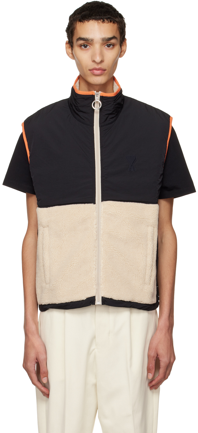 Ami Paris Veste Noir Et Blanc Cassé à Logo Ami De Cœur Et à Panneaux