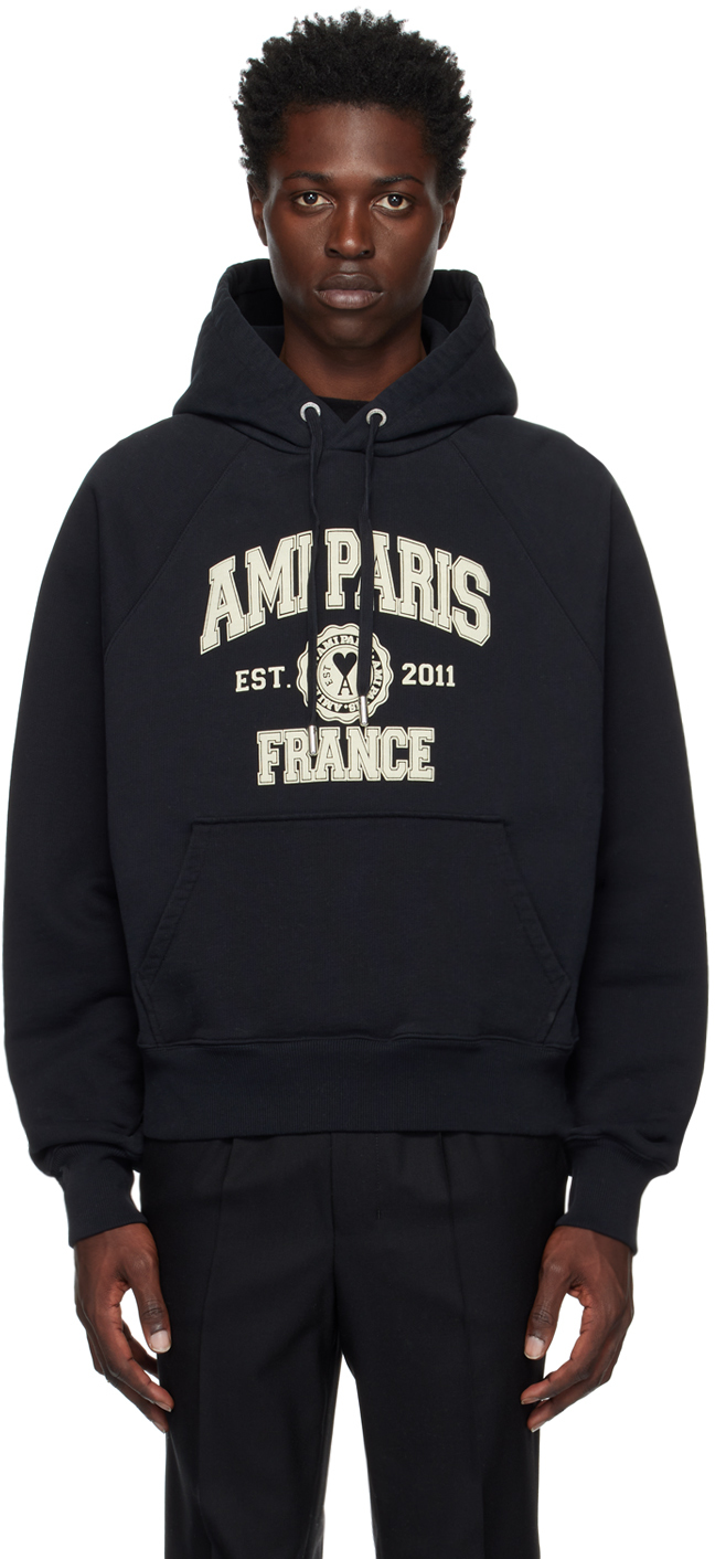 Black Paris Hoodie by AMI Paris on Sale