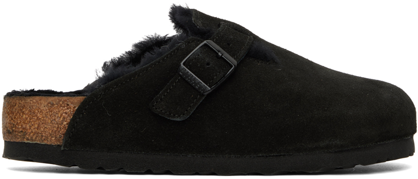Birkenstock Black Shearling Boston Clogs