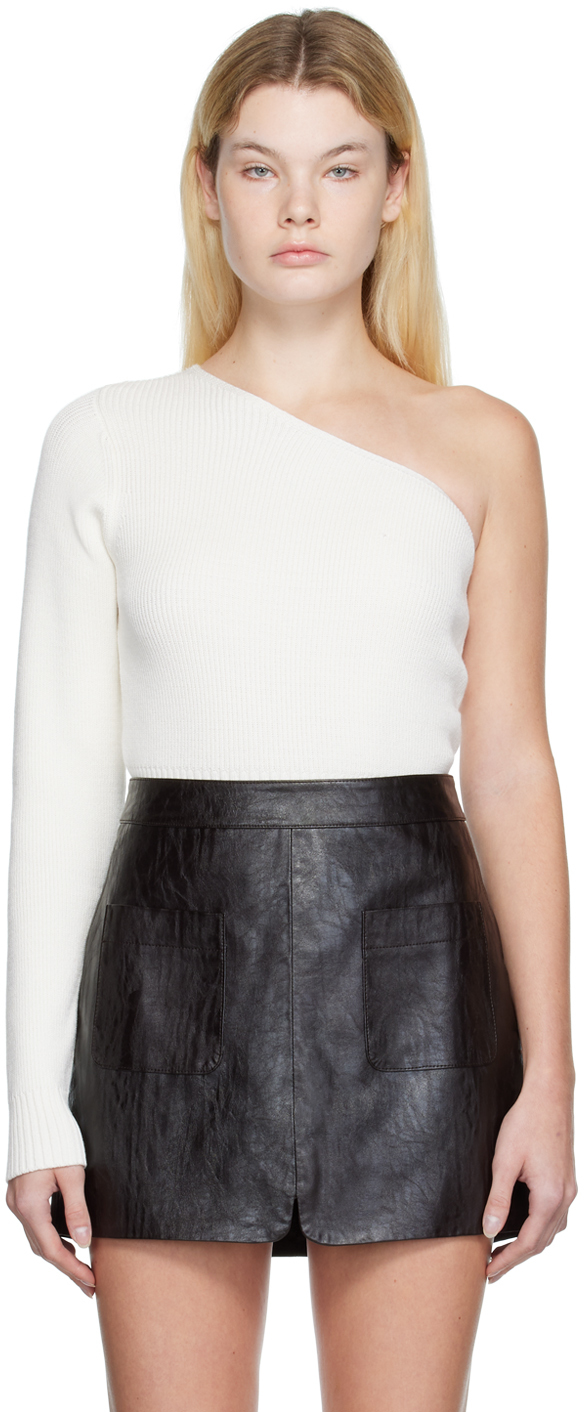 DRAE: White Asymmetric-Sleeve Sweater | SSENSE