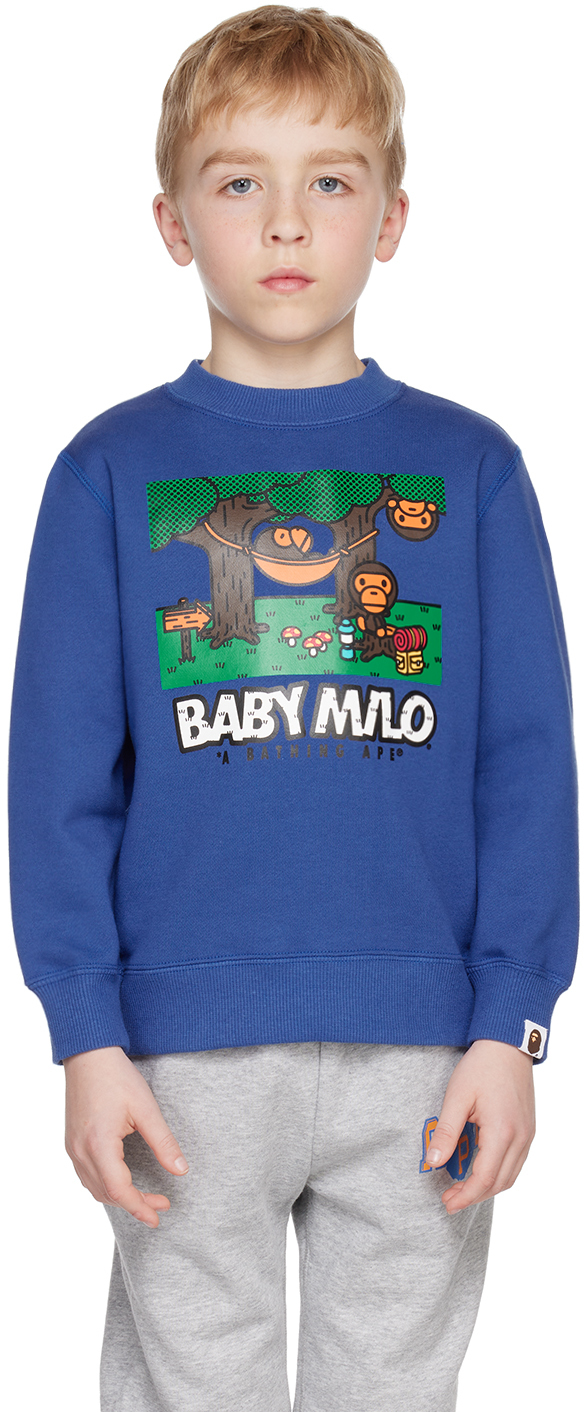 Enfant | Pull molletonné bleu à image à logo Baby Milo par BAPE ...