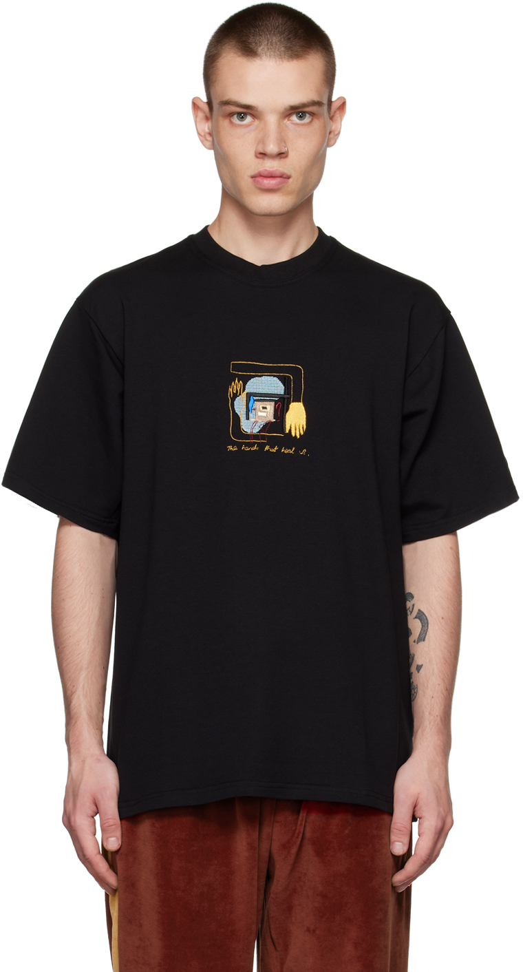 Bethany Williams: Black Embroidered Graphic T-Shirt | SSENSE Canada