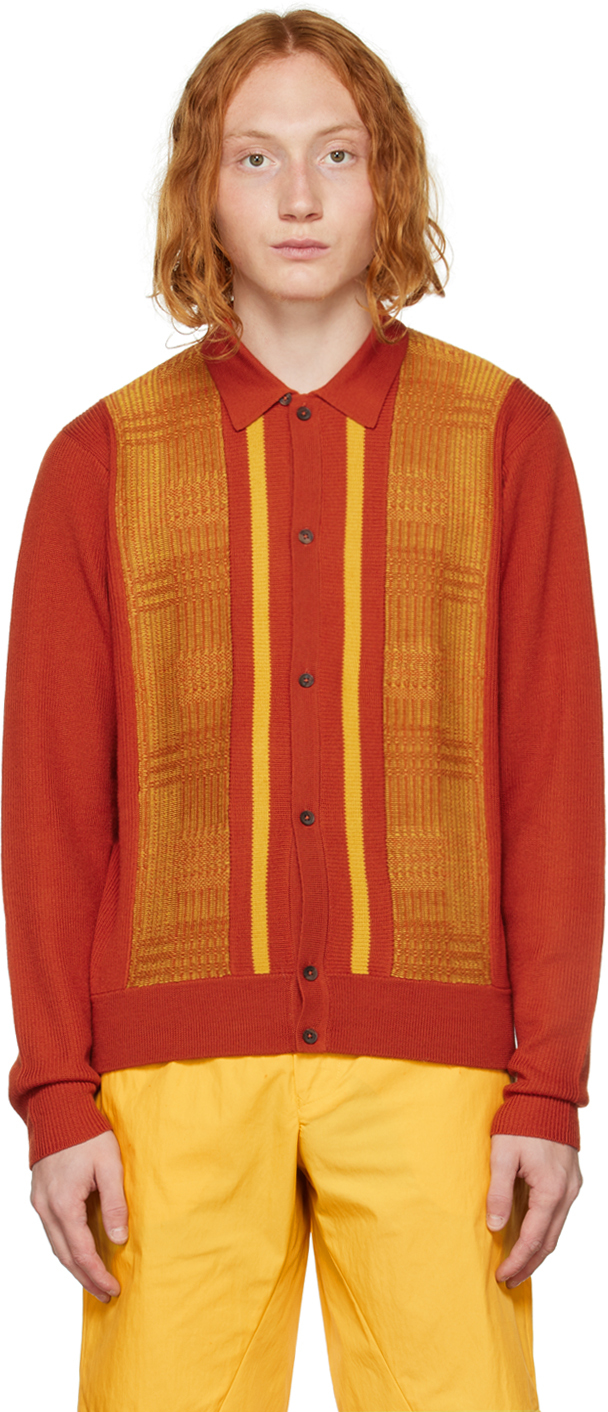 King & Tuckfield: Cardigan texturé orange | SSENSE France