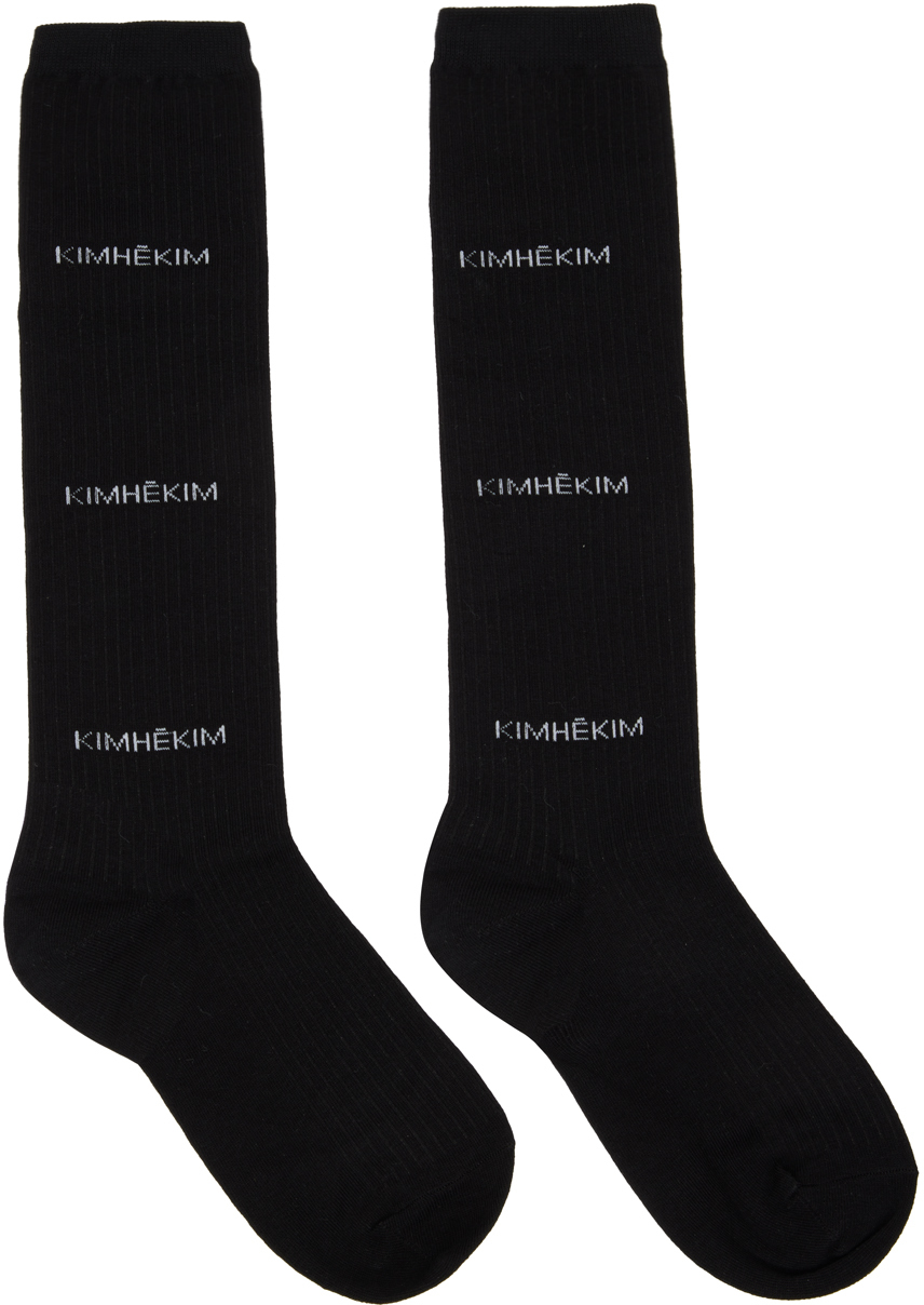 KimhĒkim Chaussettes Noires à Logos En Tricot Jacquard Ssense France