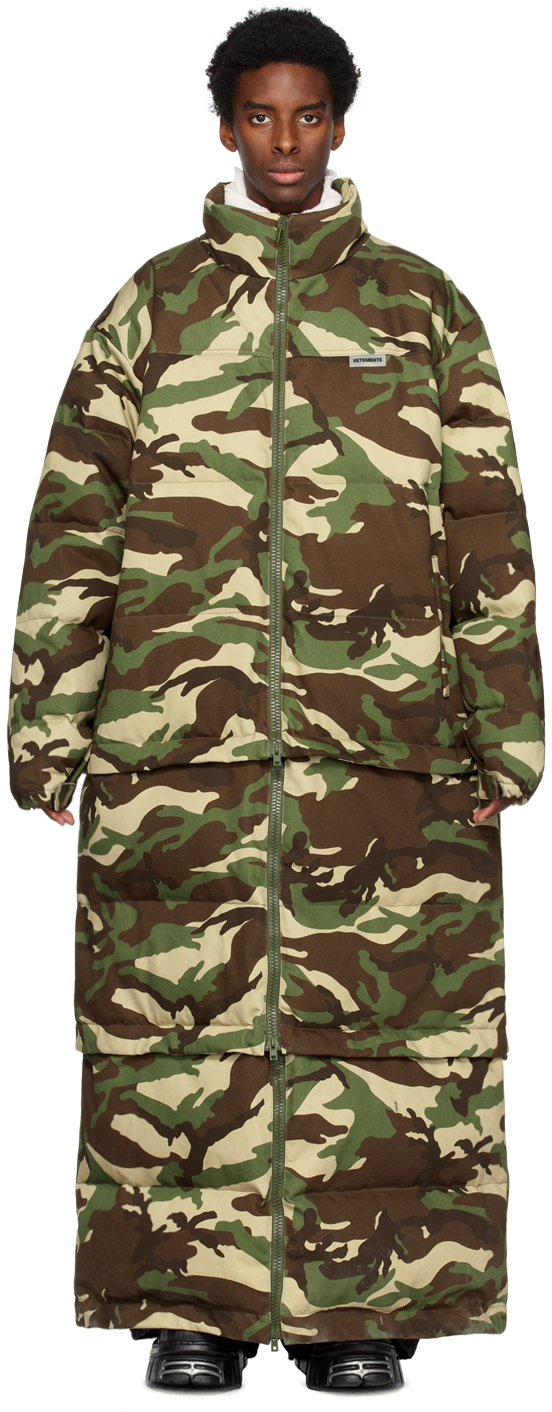 Khaki Paneled Down Coat by VETEMENTS on Sale