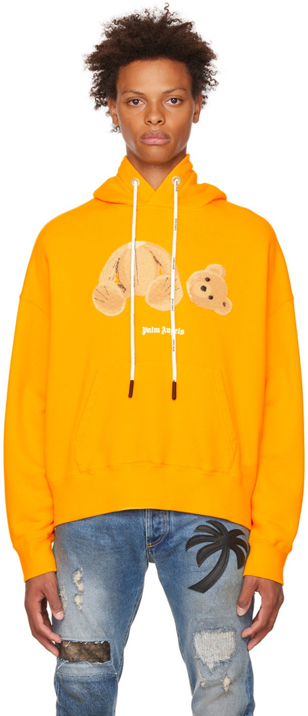 Palm Angels: Pull à capuche jaune à ourson | SSENSE France