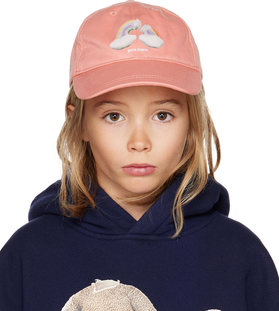 Kids Pink Rainbow Cap by Palm Angels on Sale